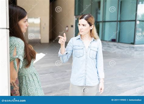 Two Lesbian Girlfriends Arguing Angrily Stock Image Image Of Latin