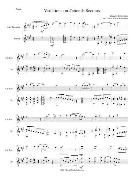 Variations On Jattends Secours For Alto Recorder And Guitar Arr