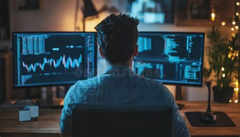 business professional analyzing data trends computer screen modern