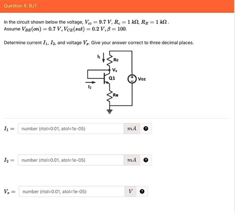 Solved Question 6 Bjt In The Circuit Shown Below The Voltage Vcc 97v Rc 12kΩ Rf 1
