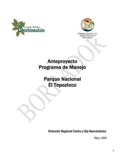 Anteproyecto Programa De Manejo Parque Nacional El Conanp