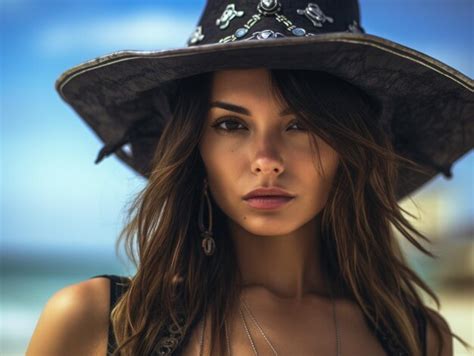 Premium Ai Image A Pirate Cute Beauty Girl With A Large Pirate Hat And Many Details On A