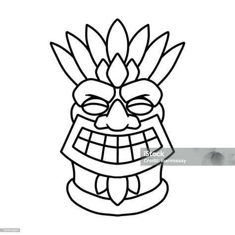 흑백 스타일의 티키 아이돌의 삽화 포스터 카드 배너 엠블럼 기호를위한 디자인 요소 벡터 일러스트 레이 션 0명에 대한 스톡 벡터 아트 및 기타 이미지 Istock