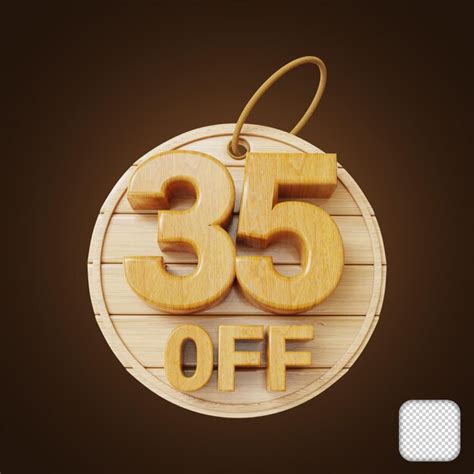 Premium Psd Wooden Price Tag 35 Percent Discount 3d Illustration