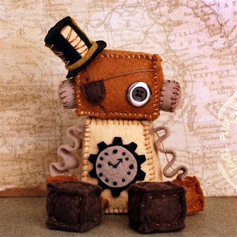 Customized Steampunk Robot Plush Doll With Vintage Buttons Etsy