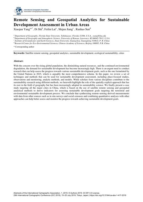 Pdf Remote Sensing And Geospatial Analytics For Sustainable