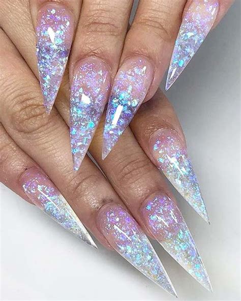 White Glitter Stiletto Nails