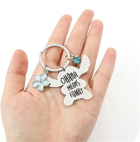 Sleutelhanger Stitch Ohana Meens Family Blauwe Bloem Blauwe Steen Bol
