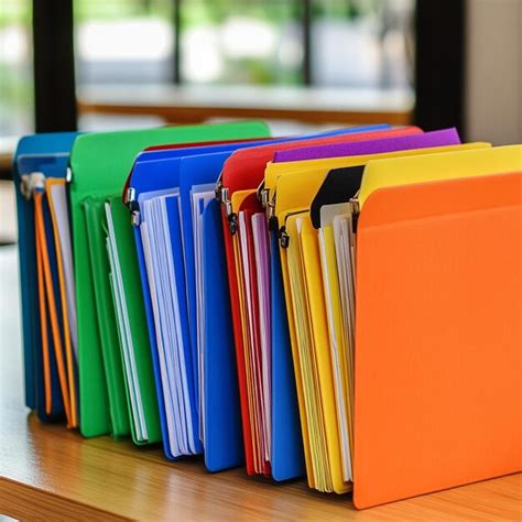 a stack of colorful folders with a stack of folders on top of them
