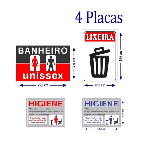 Placa Banheiro Unissex Placa Lixeira Placa Higiene Banheiro