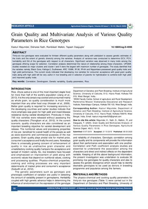 Pdf Grain Quality And Multivariate Analysis Of Various Quality