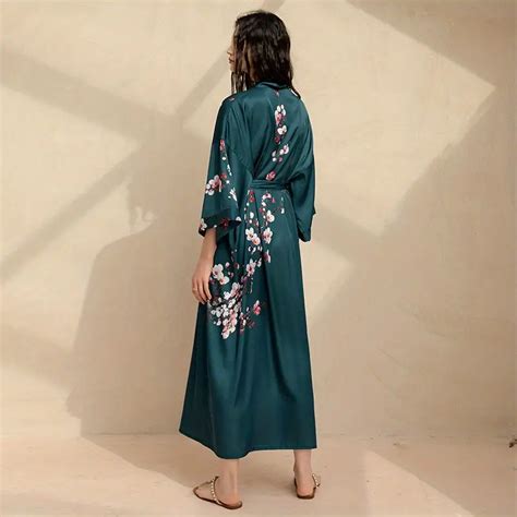 Floral Print Satin Night Robe Long Sleeve V Neck House Robe Temu