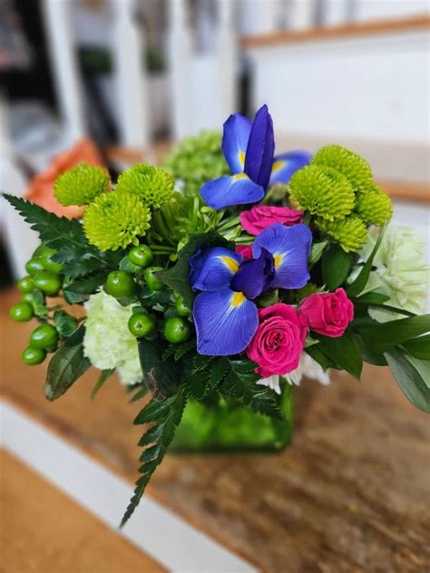 Iris Cube Arrangement By Flowers By Marianne