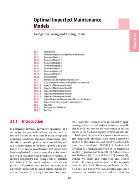 Pdf Optimal Imperfect Maintenance Models