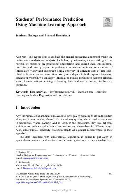 Pdf Students Performance Prediction Using Machine Learning Approach