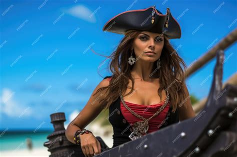 Premium Ai Image A Pirate Cute Beauty Girl With A Large Pirate Hat