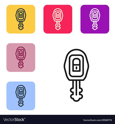 Black Line Car Key With Remote Icon Isolated Vector Image