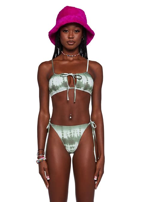 Daisy Street Tie Dye Bandeau Bikini Top Green Dolls Kill
