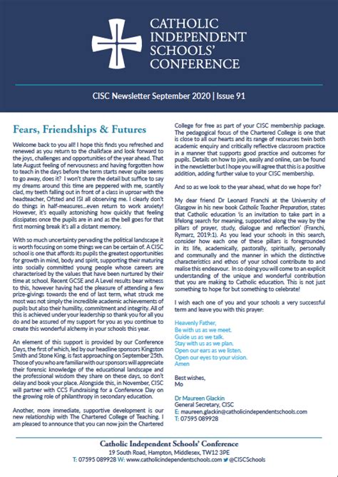 Cisc Newsletter September 2019 Cisc Catholic Independent Schools