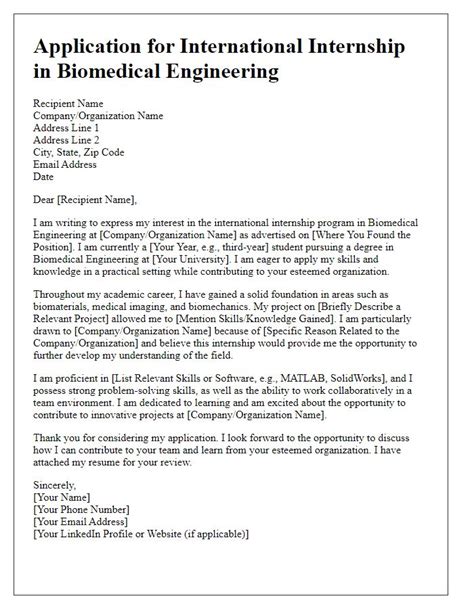 Letter Template For Internship Application Biomedical Engineering