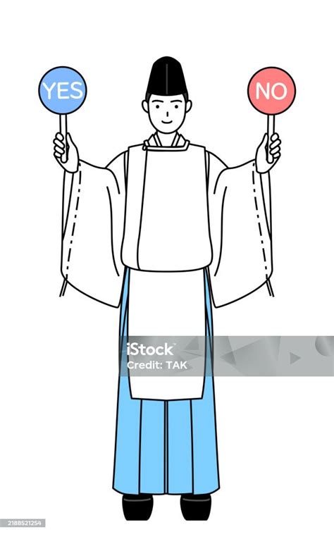 에보시를 입고 정답과 오답을 나타내는 플래카드를 들고 있는 신사의 사제 Hatsumode에 대한 스톡 벡터 아트 및 기타 이미지 Istock