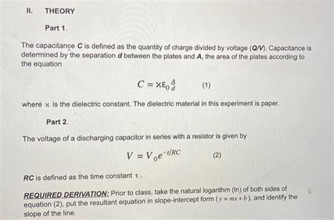 Solved II THEORY Part The Capacitance Is Defined As The Chegg