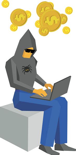 Computerhacker Sitzt Mit Laptop Und Denkt Über Geld Nach Stock Vektor