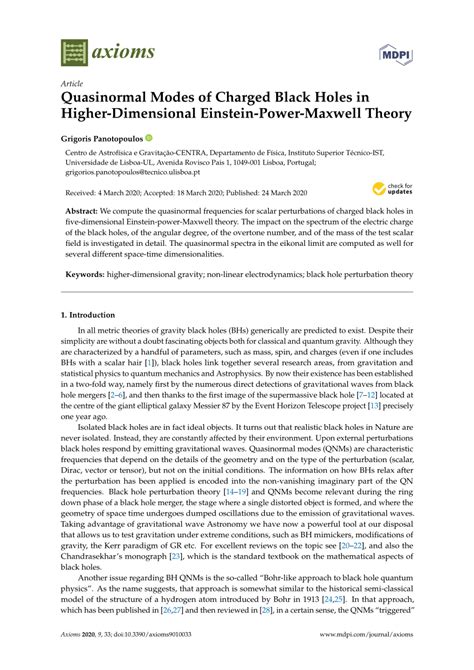 Pdf Quasinormal Modes Of Charged Black Holes In Higher Dimensional Einstein Power Maxwell Theory