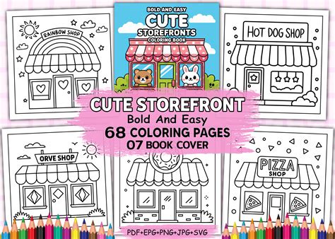 Cute Storefronts Bold Easy Coloring Book Graphic By Creative Design · Creative Fabrica