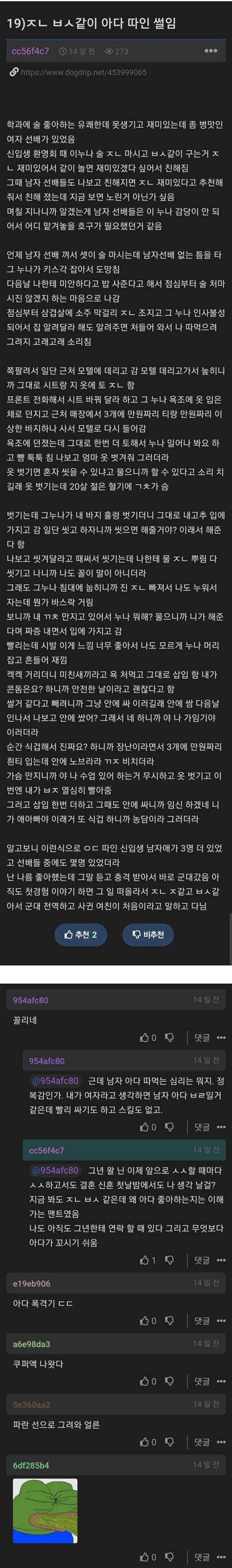 신입생 아다폭격기 여자선배한테 따인 썰