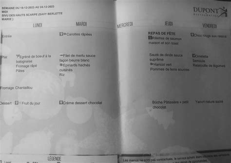 Menu De La Cantine Scolaire