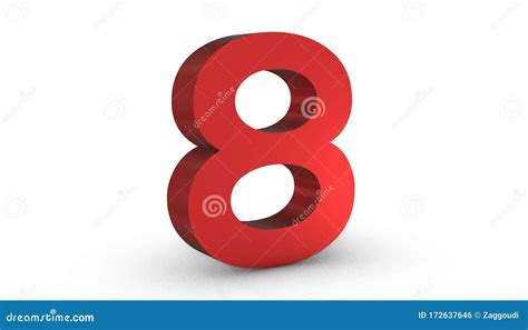 Number 8 Eight Red Sign 3D Rendering Isolated On White Background Stock