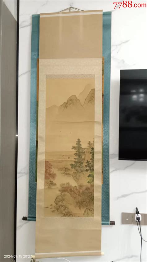 画心长113宽40厘米，手绘民国老绢画山水画，人生应耕作包邮山水国画原作木雕佛像与书画【7788收藏收藏热线】
