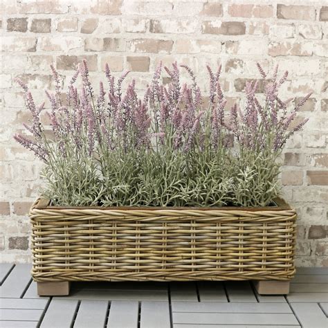 Grey And Buff Rattan Rectangular Trough Planter The Basket Company