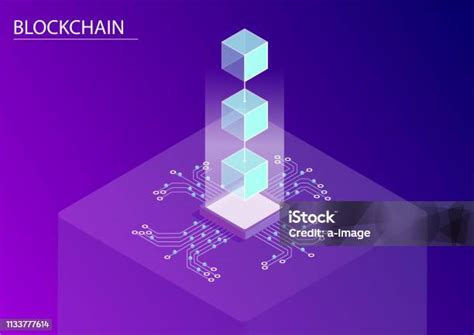 Konsep Blockchain Ilustrasi Vektor Isometrik 3d Dengan Blok Terapung Dan Aliran Data Ilustrasi