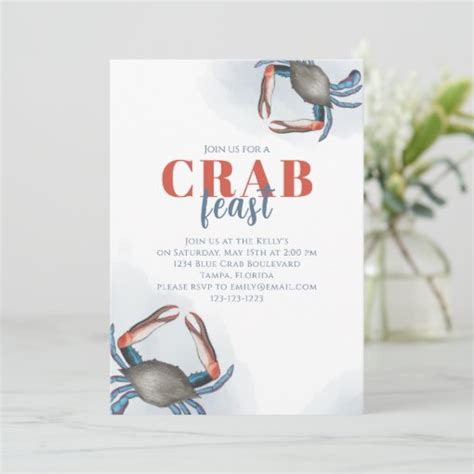 Watercolor Simple Blue Crab Qr Code Social Media Invitation Zazzle