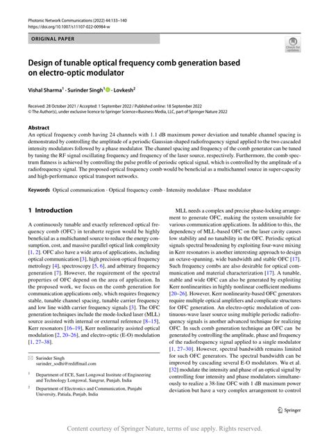 Design Of Tunable Optical Frequency Comb Generation Based On Electro