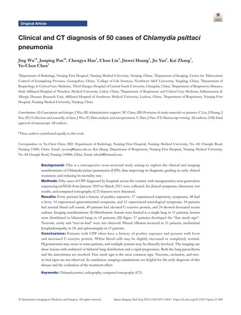 PDF Clinical And CT Diagnosis Of Cases Of Chlamydia Psittaci Pneumonia