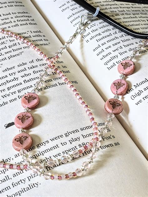 Pink Bee Beaded Eyeglass Chain Sweet Bee Miyuki Seed Bead Sunglasses