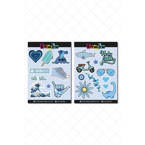 Blue Aesthetic Sticker Etiket Seti 1 Mavi Sticker Laptop Fiyatı
