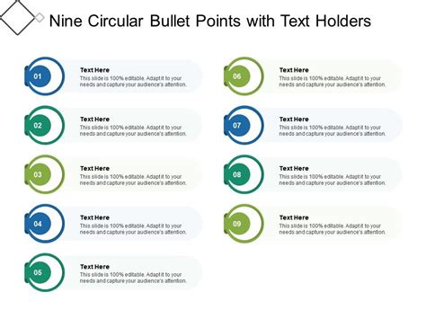 Nine Circular Bullet Points With Text Holders Presentation PowerPoint Diagrams PPT Sample