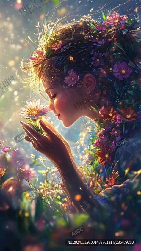 Ai创作图场景插画植物少女 写实唯美插画 梦幻少女插画 梦幻女孩插画 梦幻唯美治愈 唯美梦幻插画 Cg插画 唯美意境少女插画 唯美少女与花系列