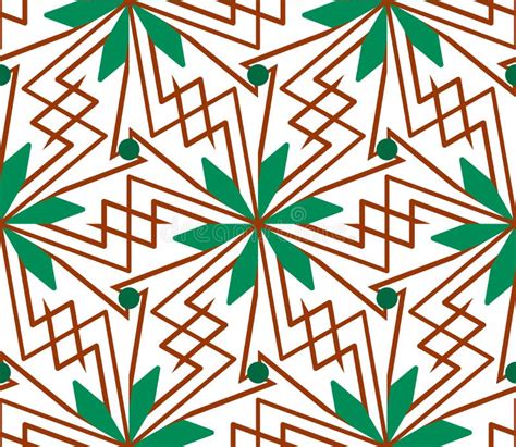 Seamless Geometric Pattern With Curved Lines And Stars Vector Art