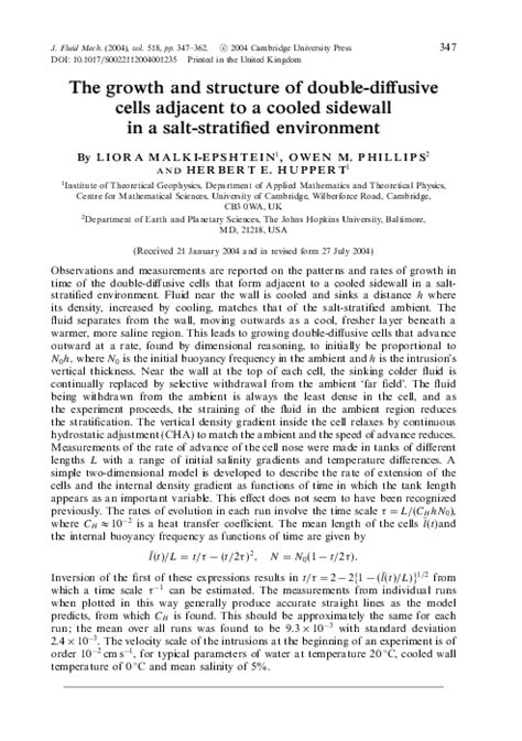 Pdf The Growth And Structure Of Double Diffusive Cells Adjacent To A Cooled Sidewall In A Salt