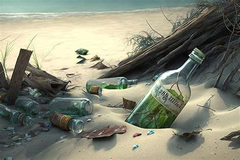 Playa Rodeada De Basura Y Botellas Rotas De Sustancias Peligrosas