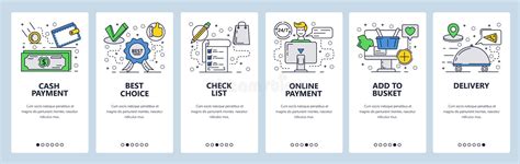 Vector Web Site Linear Art Onboarding Screens Template Online Money Payments And Shopping Stock