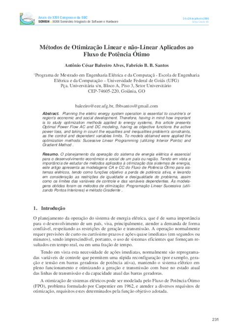 Pdf Métodos De Otimização Linear E Não Linear Aplicados Ao Fluxo De