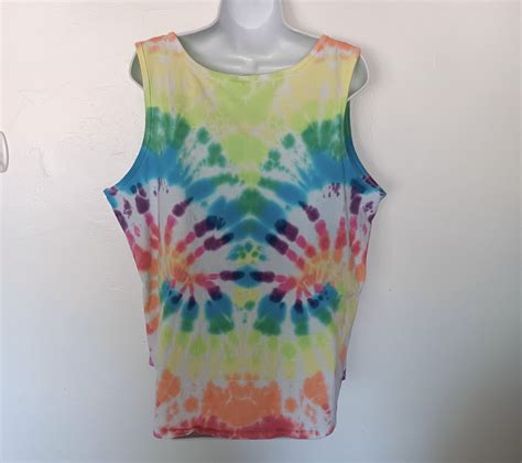 Rainbow Tie Dye Tank Top Colorful Pastel Look White Cotton Summer Top