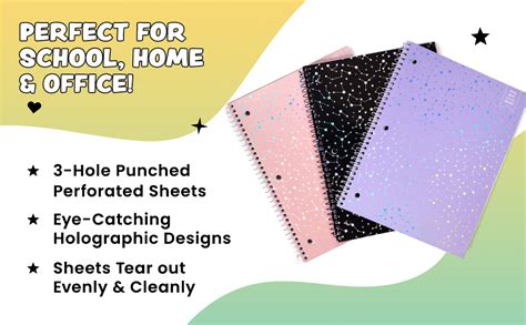 Yoobi College Ruled Spiral Notebook Set 3 Pack Of 1 Subject Notebooks Pink