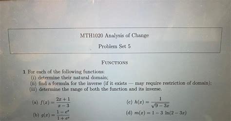 solved 1 for each of the following functions i determine